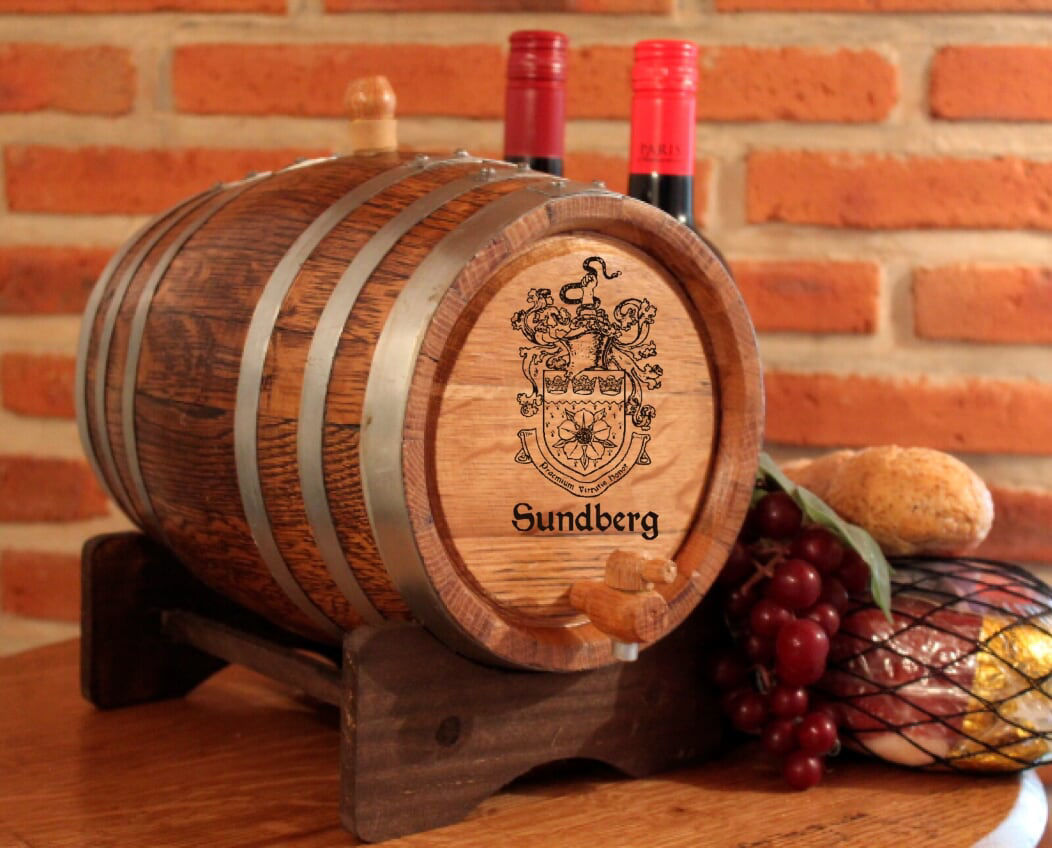 Dark Stain Oak Barrel with Galvanized Steel Hoops