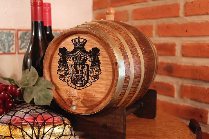 Dark Stain Oak Barrel with Brass Hoops