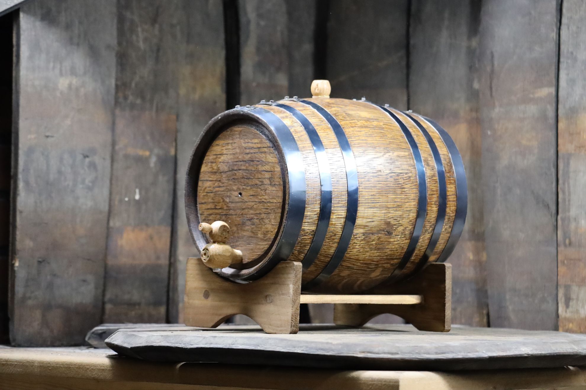 Dark Stain Oak Barrel with Black Hoops